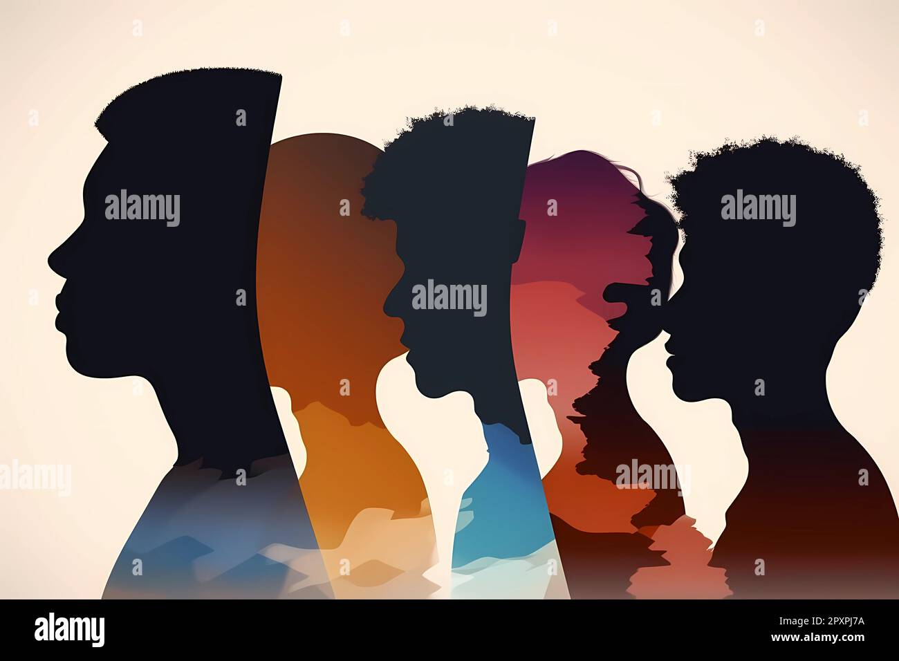 A group of people with different colors on their faces Stock Photo - Alamy