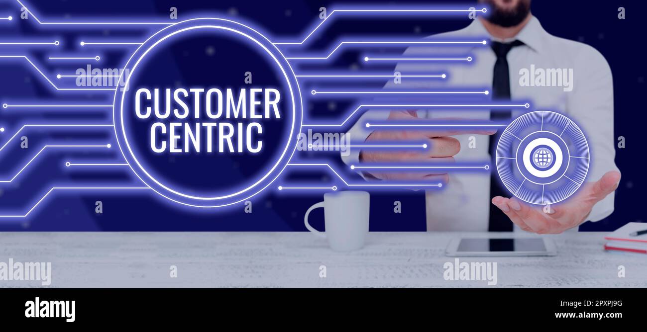 Conceptual caption Customer Centric, Word Written on process of looking ...