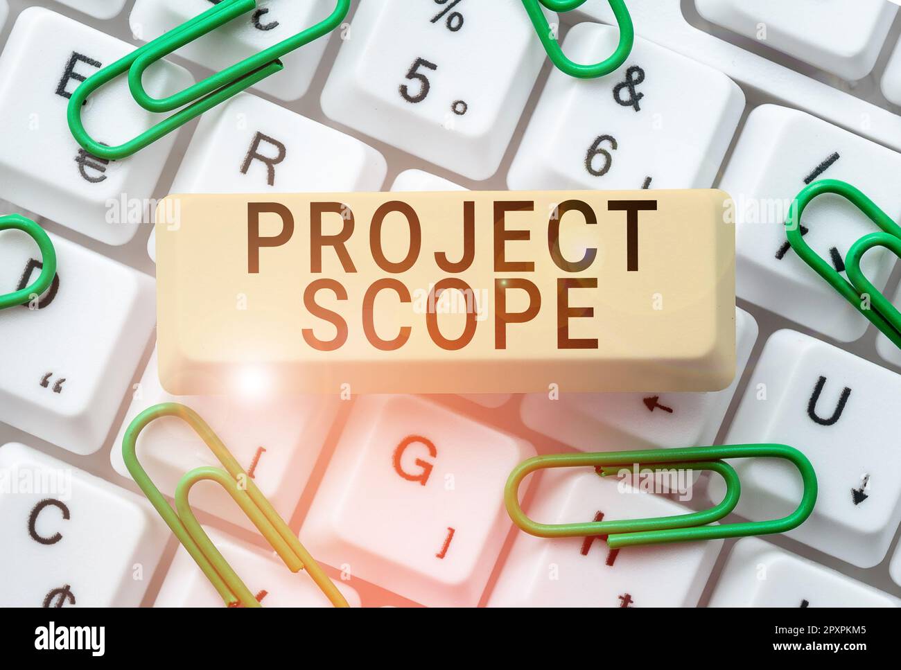 Text caption presenting Project Scope, Conceptual photo evaluation of work efforts a product ...
