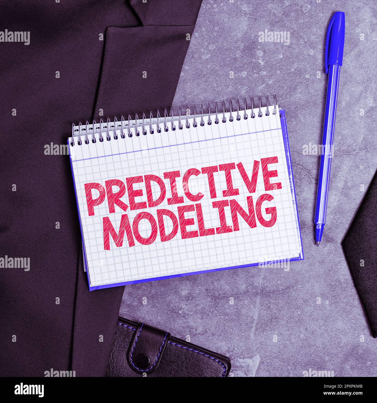 Hand writing sign Predictive Modeling, Business showcase maintenance strategy driven by ...