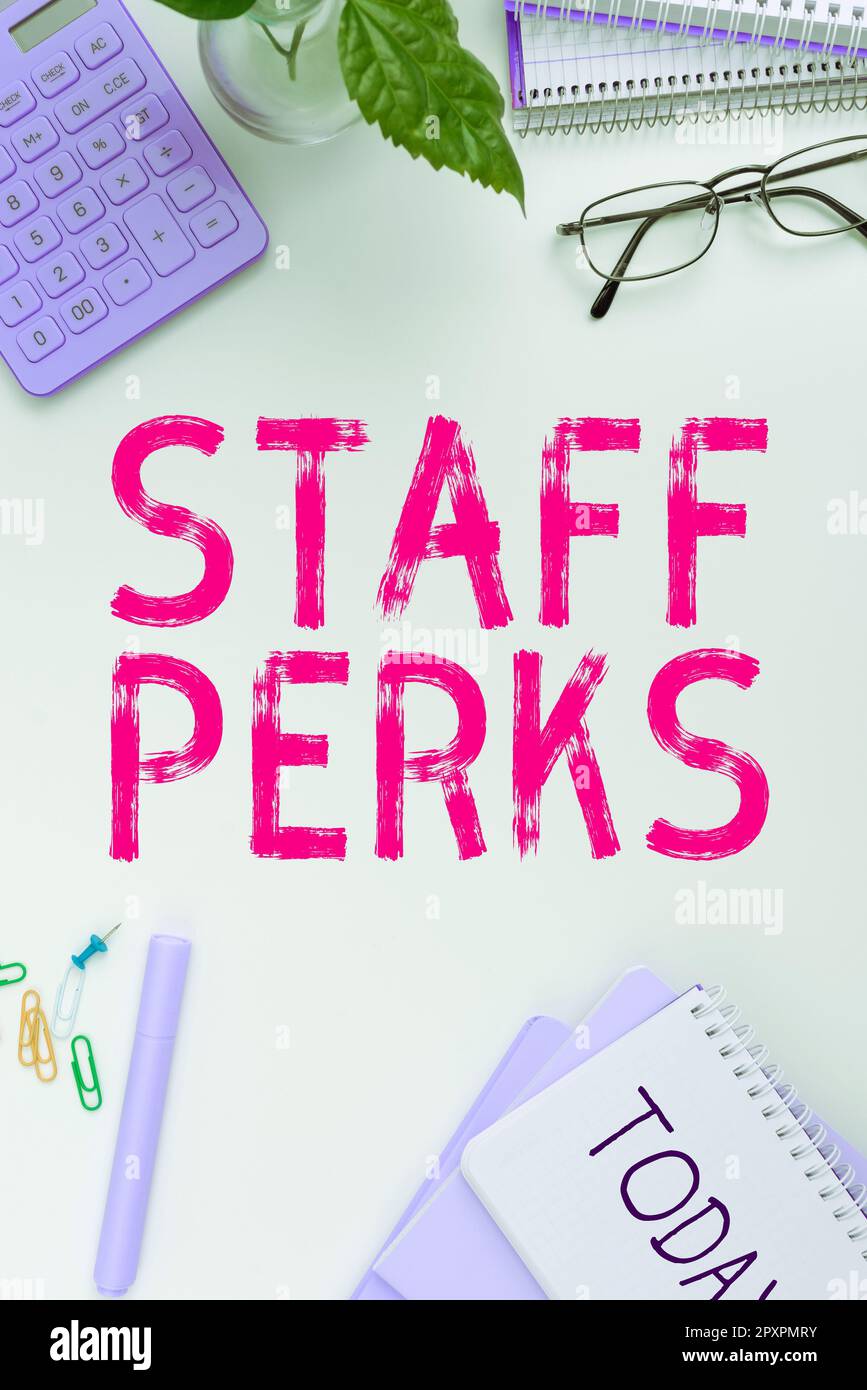 Inspiration showing sign Staff Perks, Word Written on Workers Benefits ...