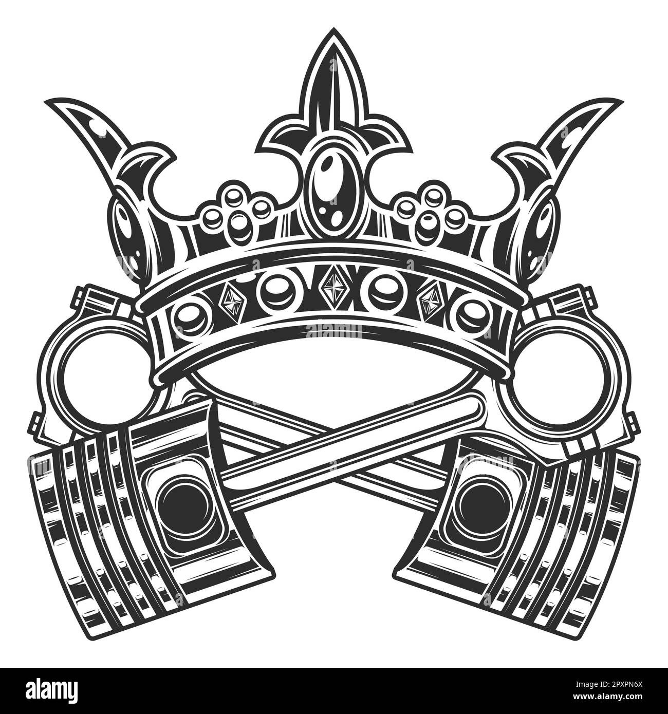 Engine piston and crown on white background isolated monochrome ...