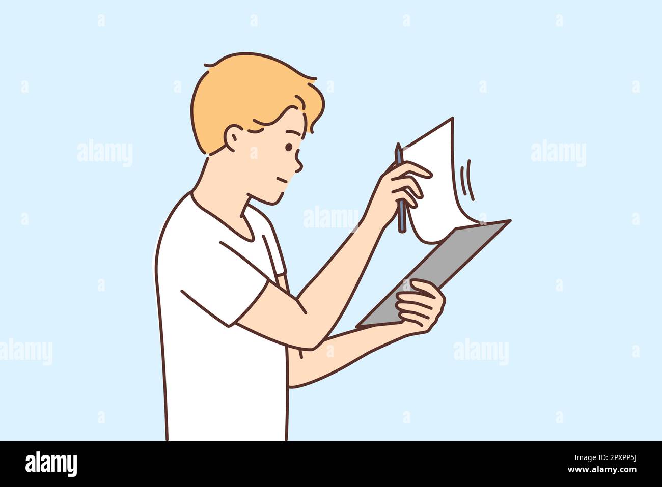 Confused young man check list on paper. Frustrated male worker or ...