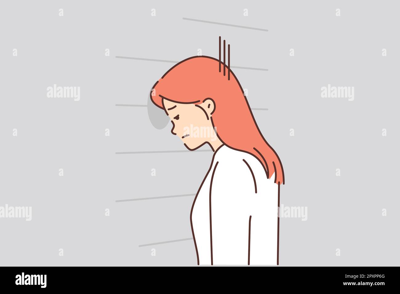 Upset woman banging her head against wall in despair looks stressed ...