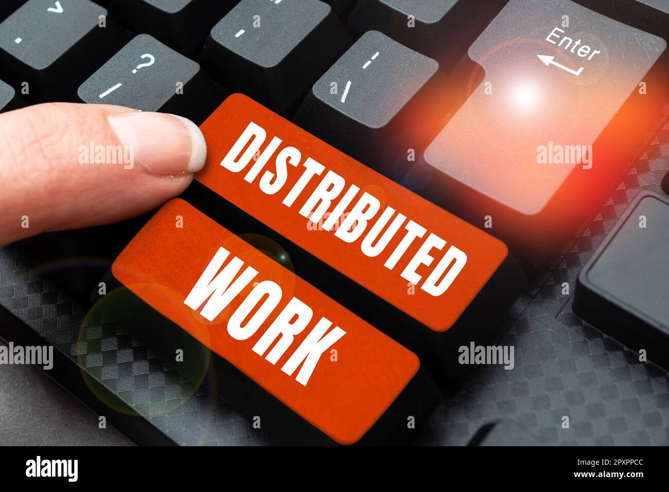 Conceptual display Distributed Work, Conceptual photo practiced by enterprises using network ...