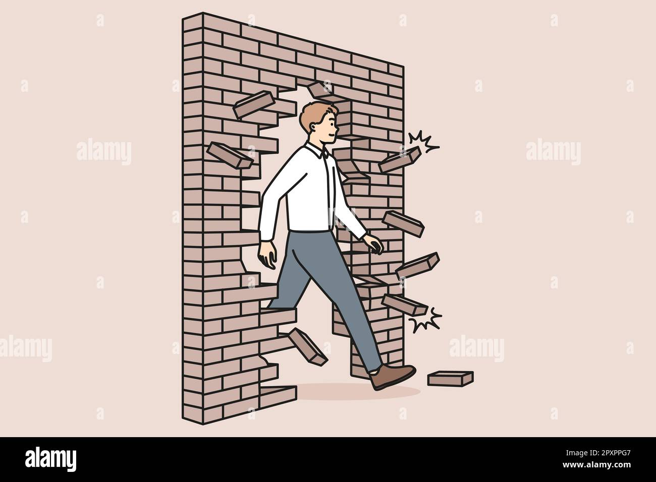Man Breaking Through Brick Wall