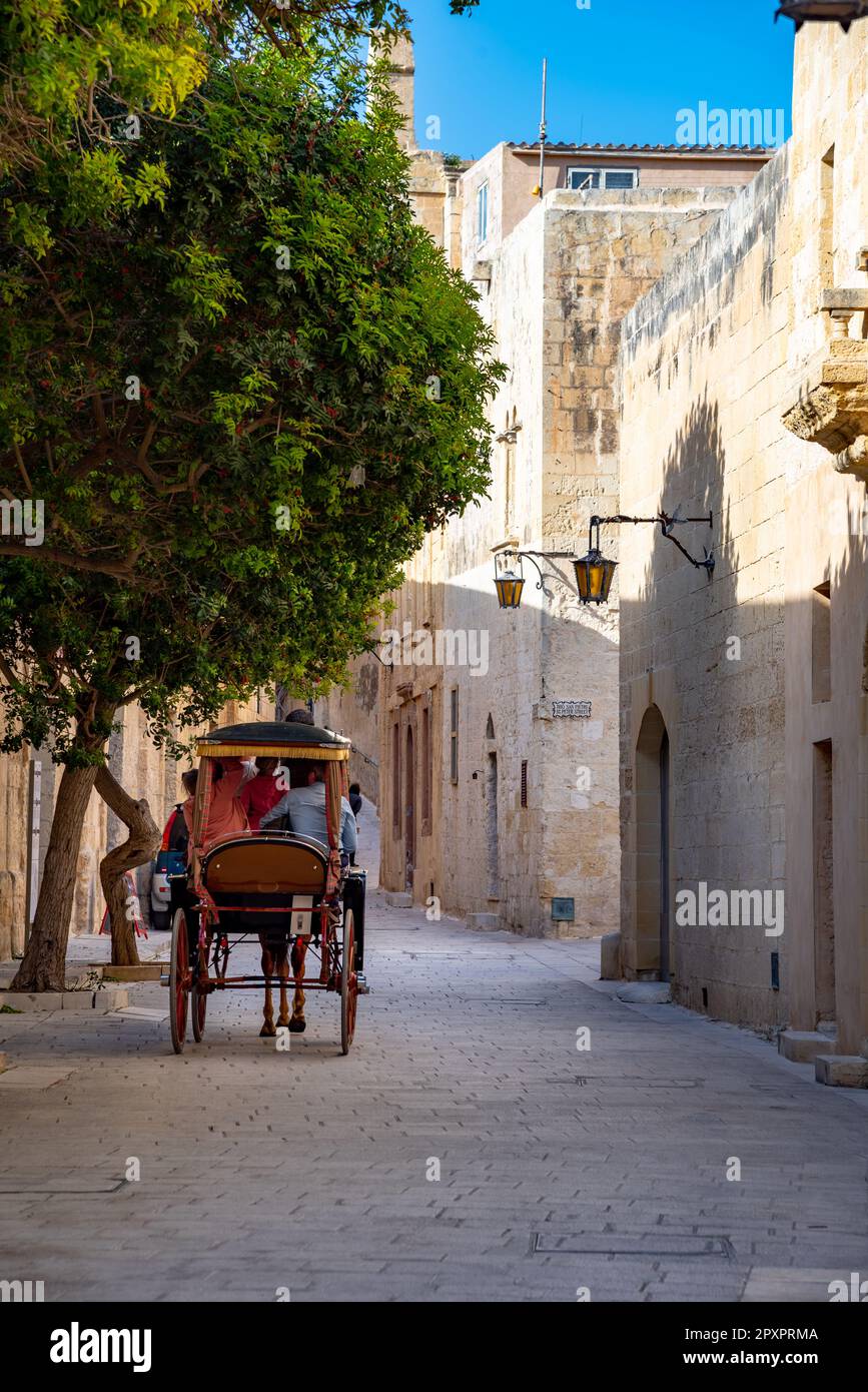 A view of old Mdina street with a traditional Maltese style openwork ...