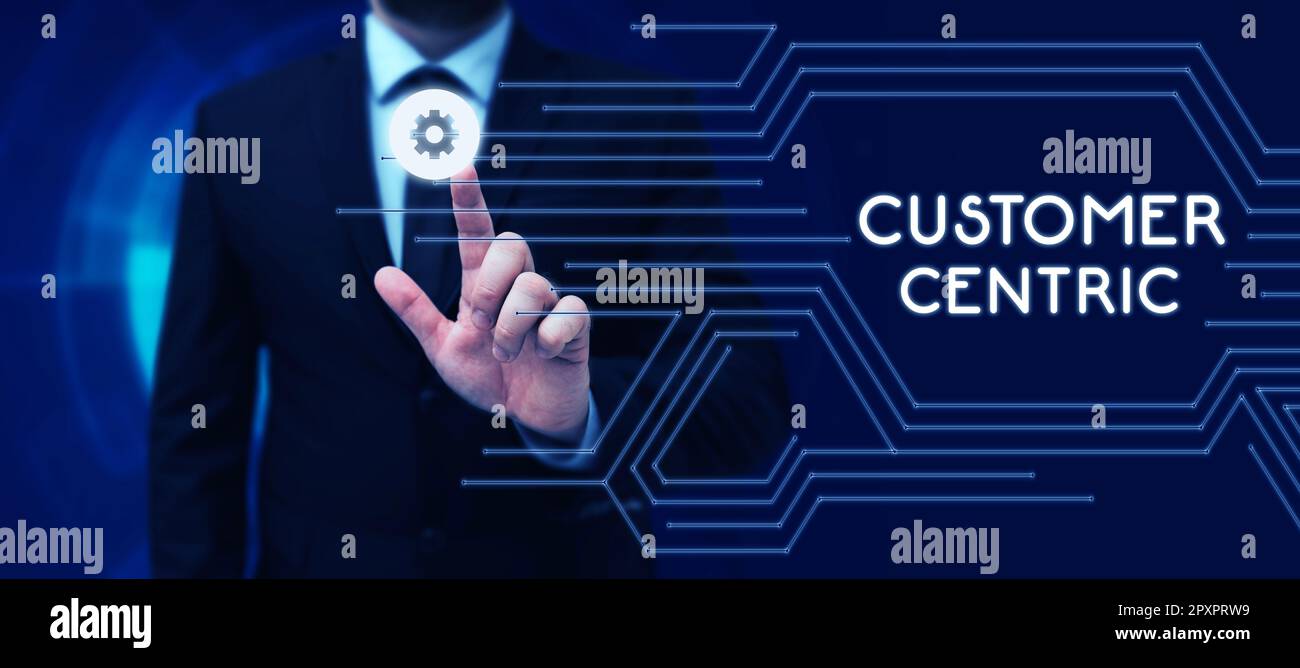 Hand writing sign Customer Centric, Business approach process of ...