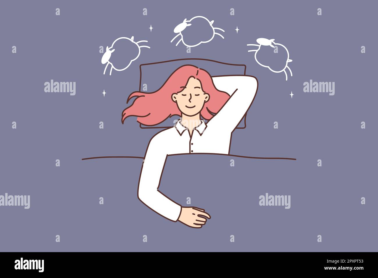 Sleeping woman vector illustration. Cute sleepy girl lying in the bed ...