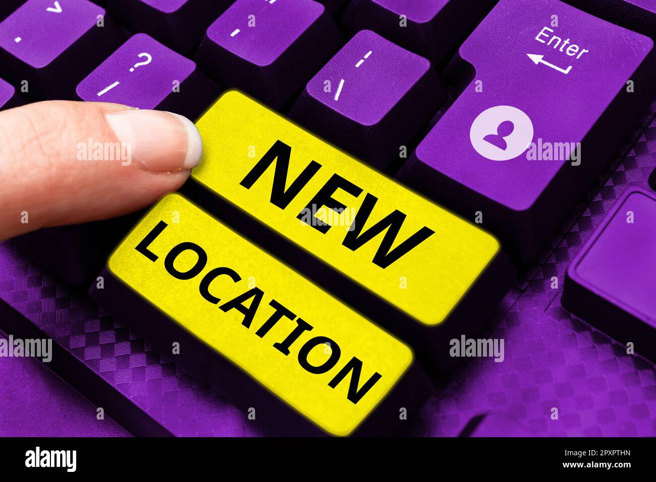 Writing displaying text New Location, Word for Get located on a new ...