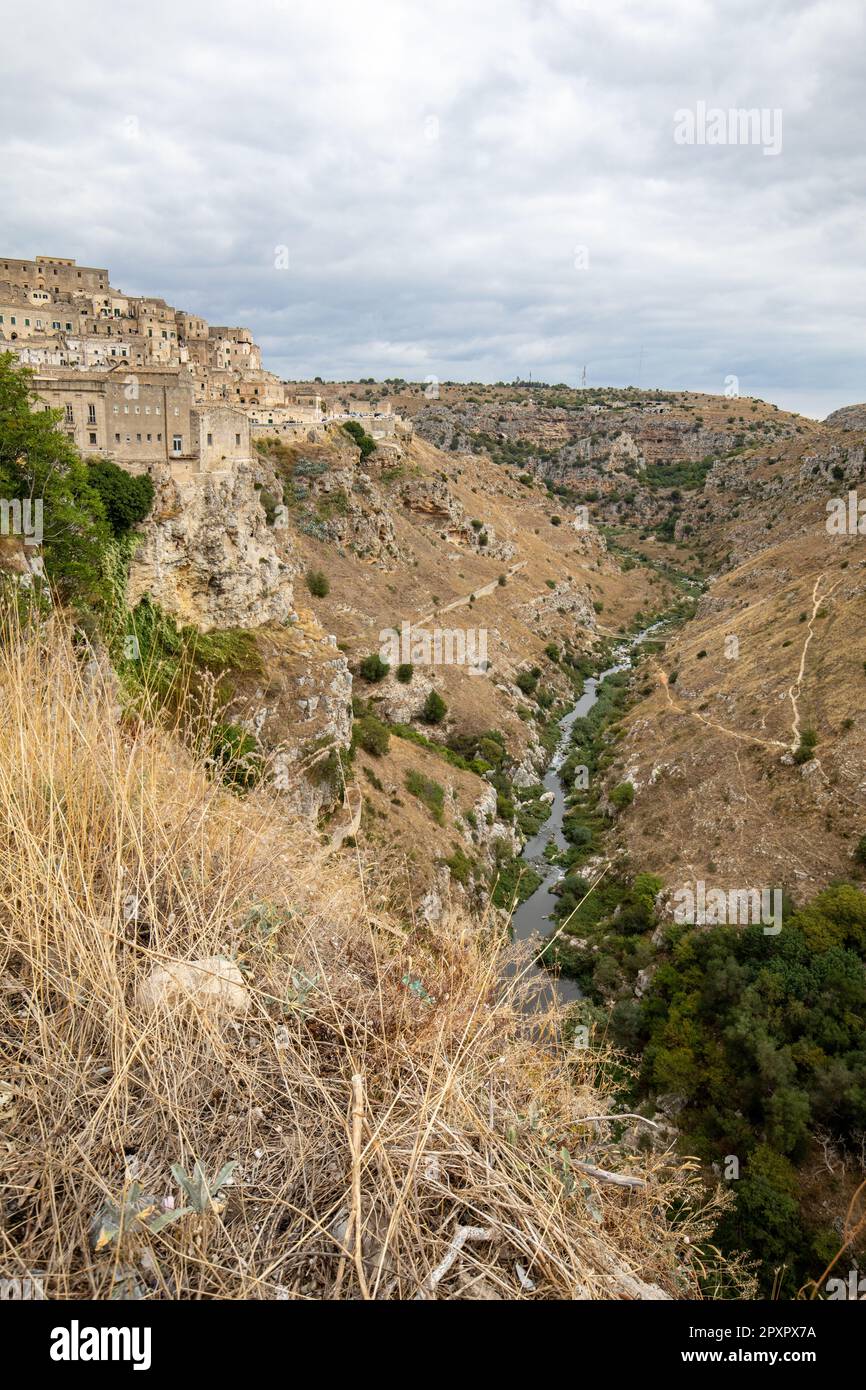View of Gravina river canyon and park of the Rupestrian Churches of ...