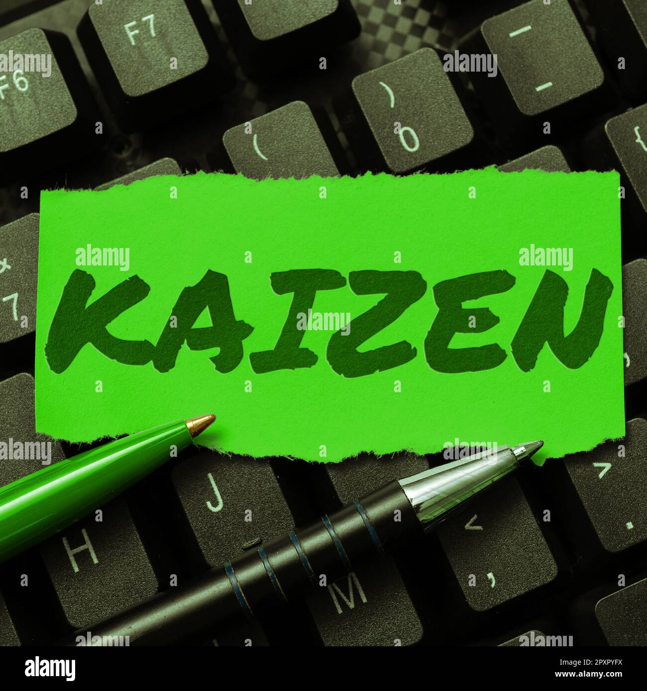 Hand writing sign Kaizen, Business showcase a Japanese business ...