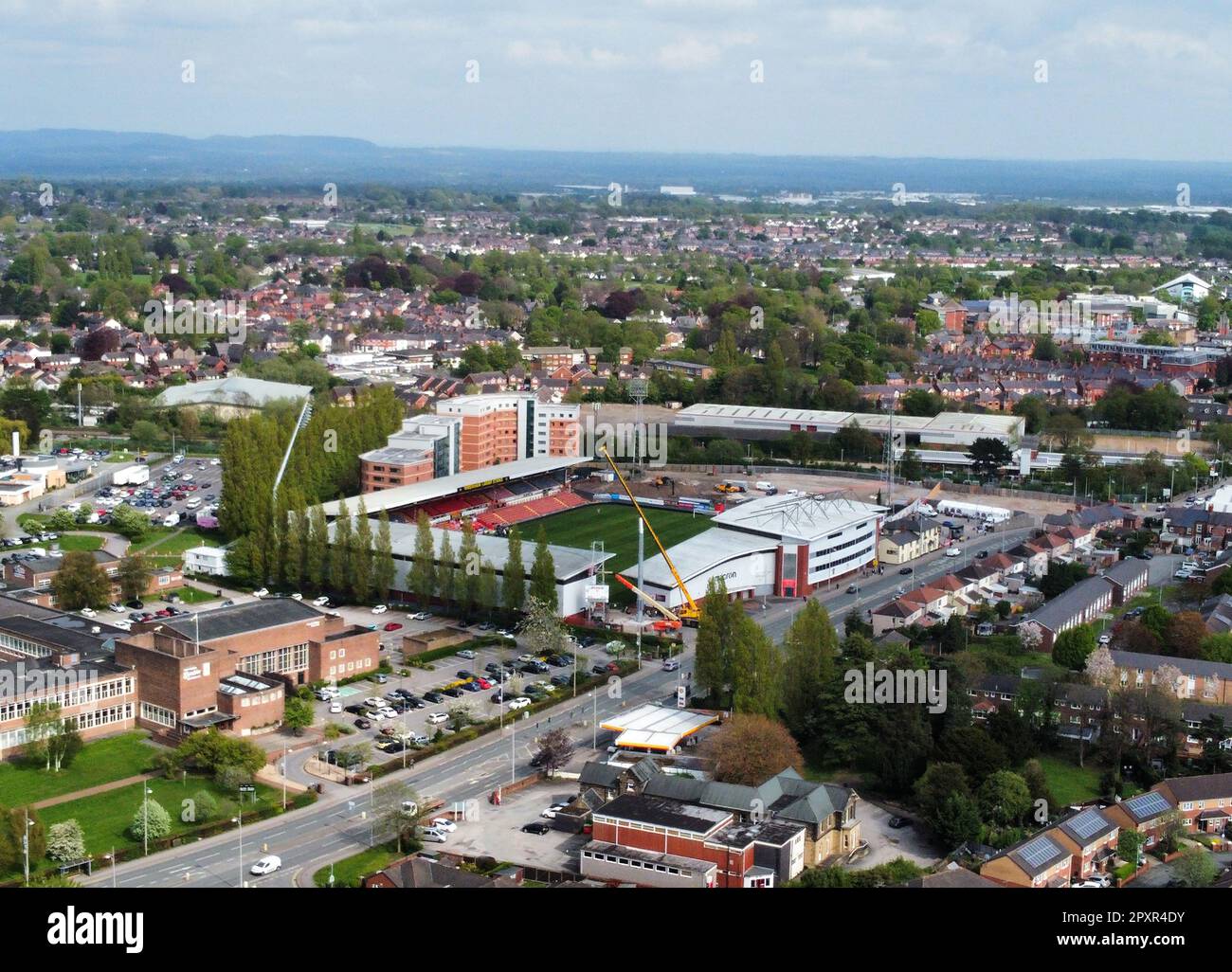 A general aerial view of the Racecourse Ground, home of Wrexham, ahead ...