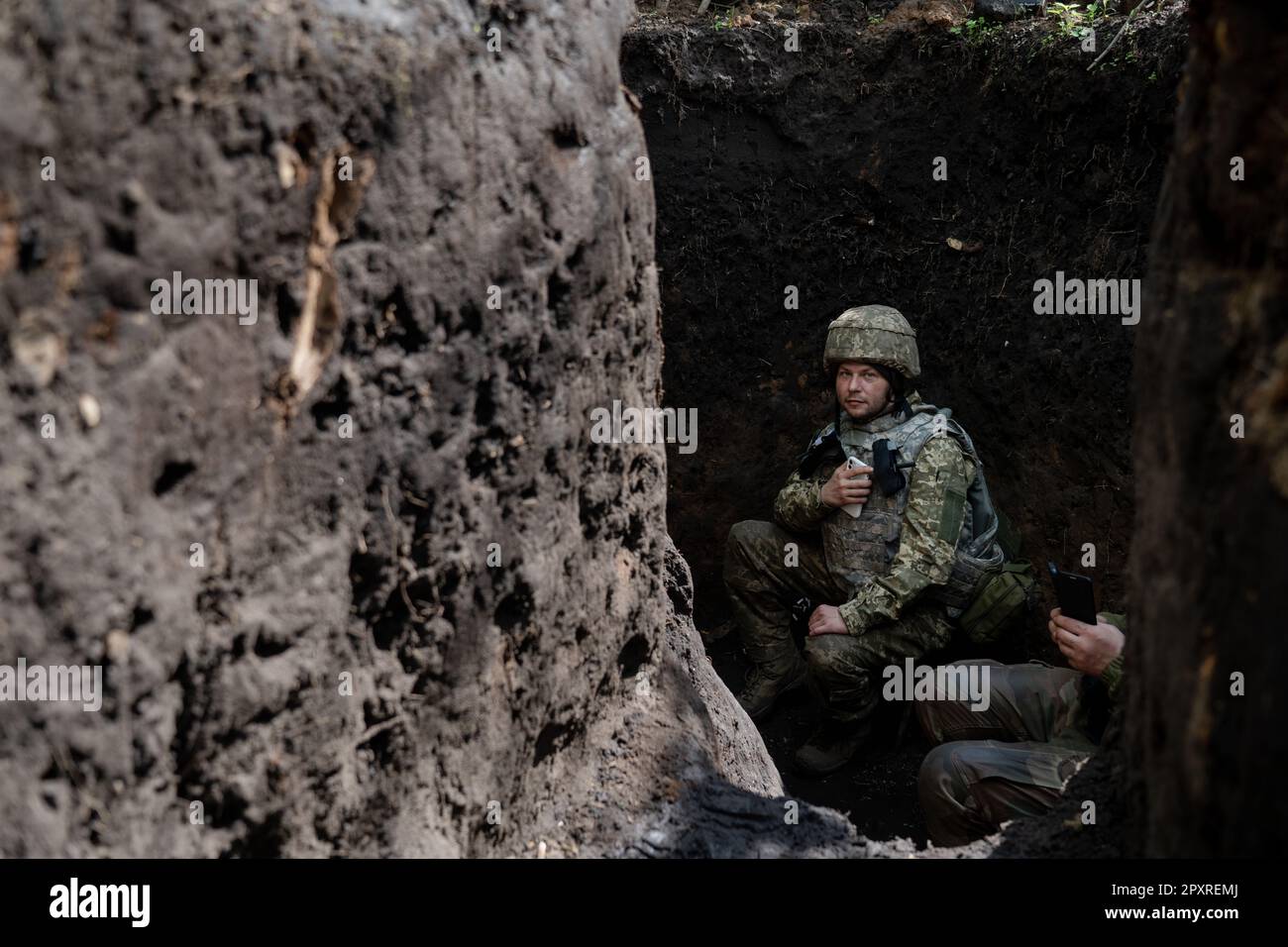 Ukraine 24th Apr 2023 A Ukrainian Soldier Is Seen In The Trench