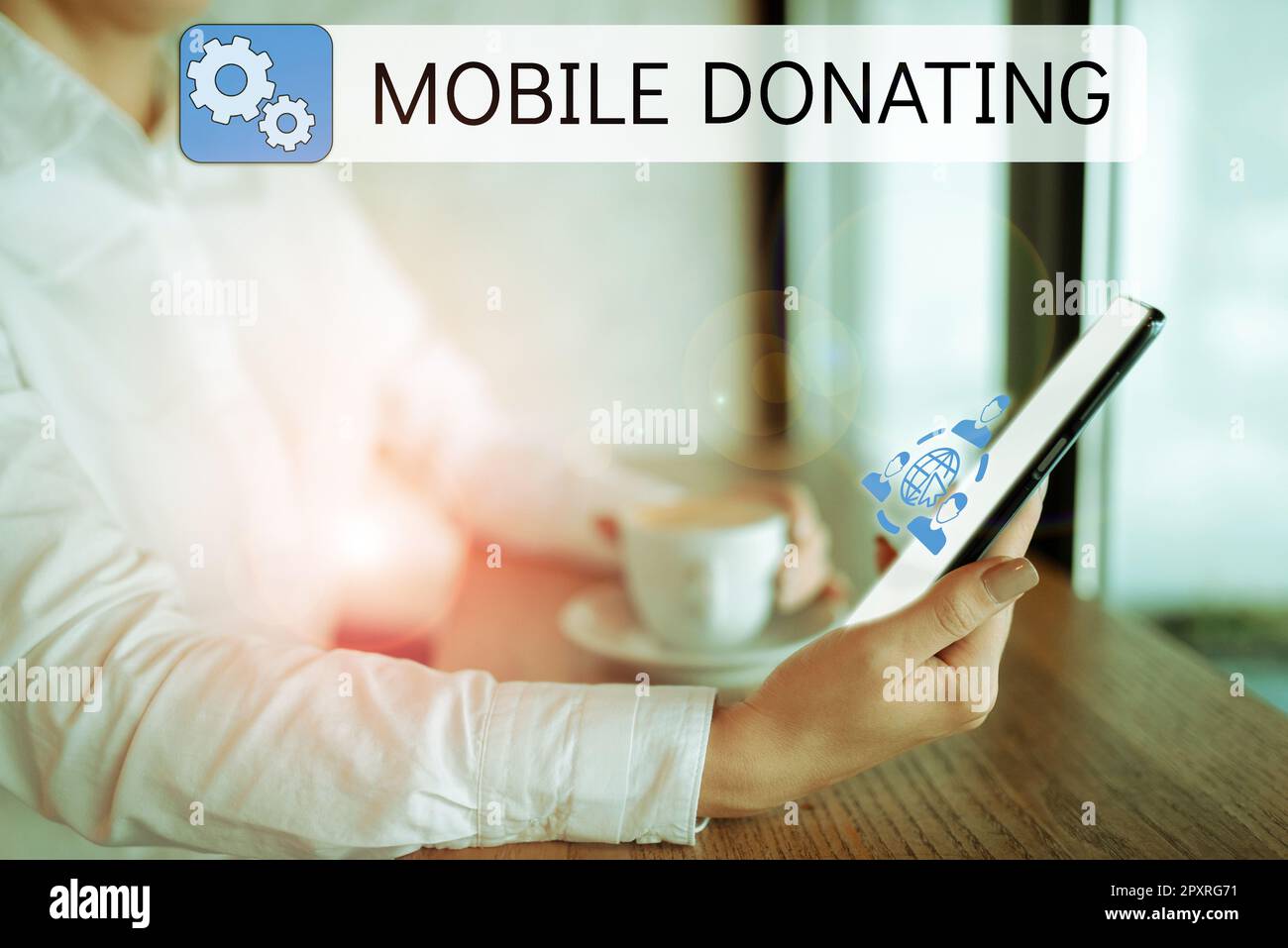 Text sign showing Mobile Donating, Concept meaning to give something to a charity or any cause ...