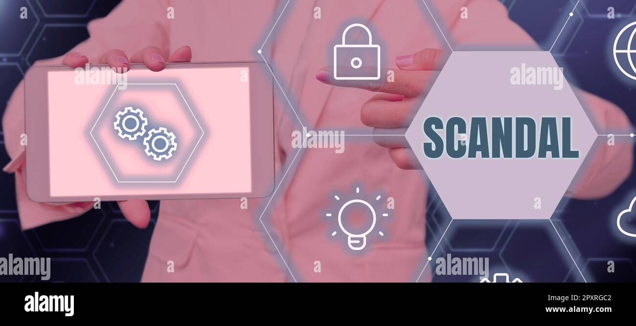 Text caption presenting Scandal, Business concept an action or event ...