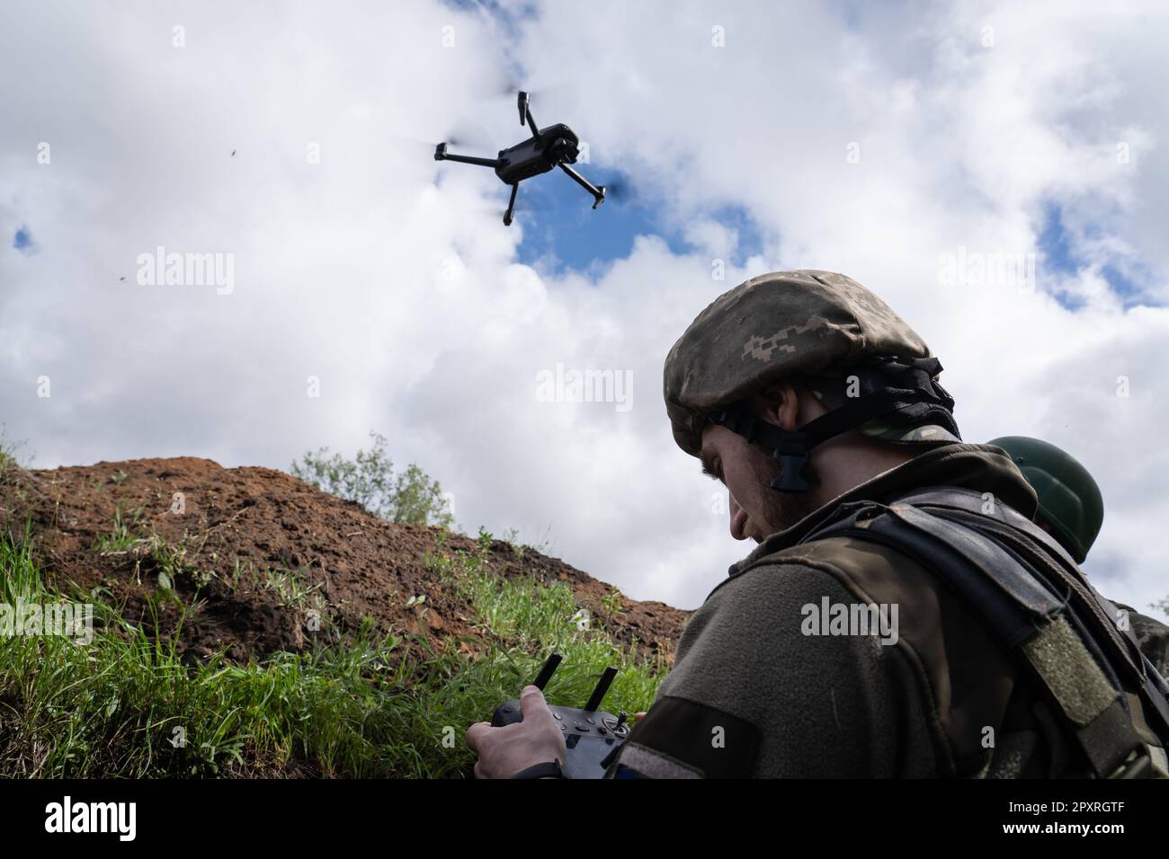 April 25, 2023, Ukraine: A Ukrainian soldier is seen demonstrating ...