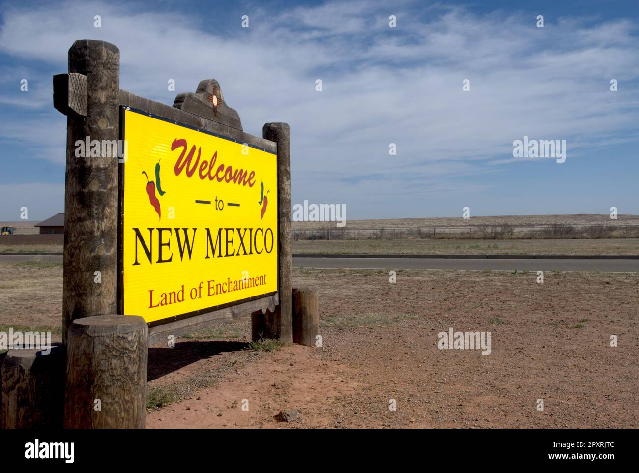 Yellow New Mexico Welcome sign located at the NM Welcome Center coming ...