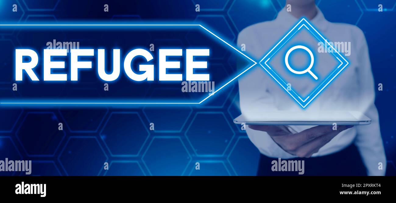 Writing displaying text Refugee, Business idea refer to movements of ...