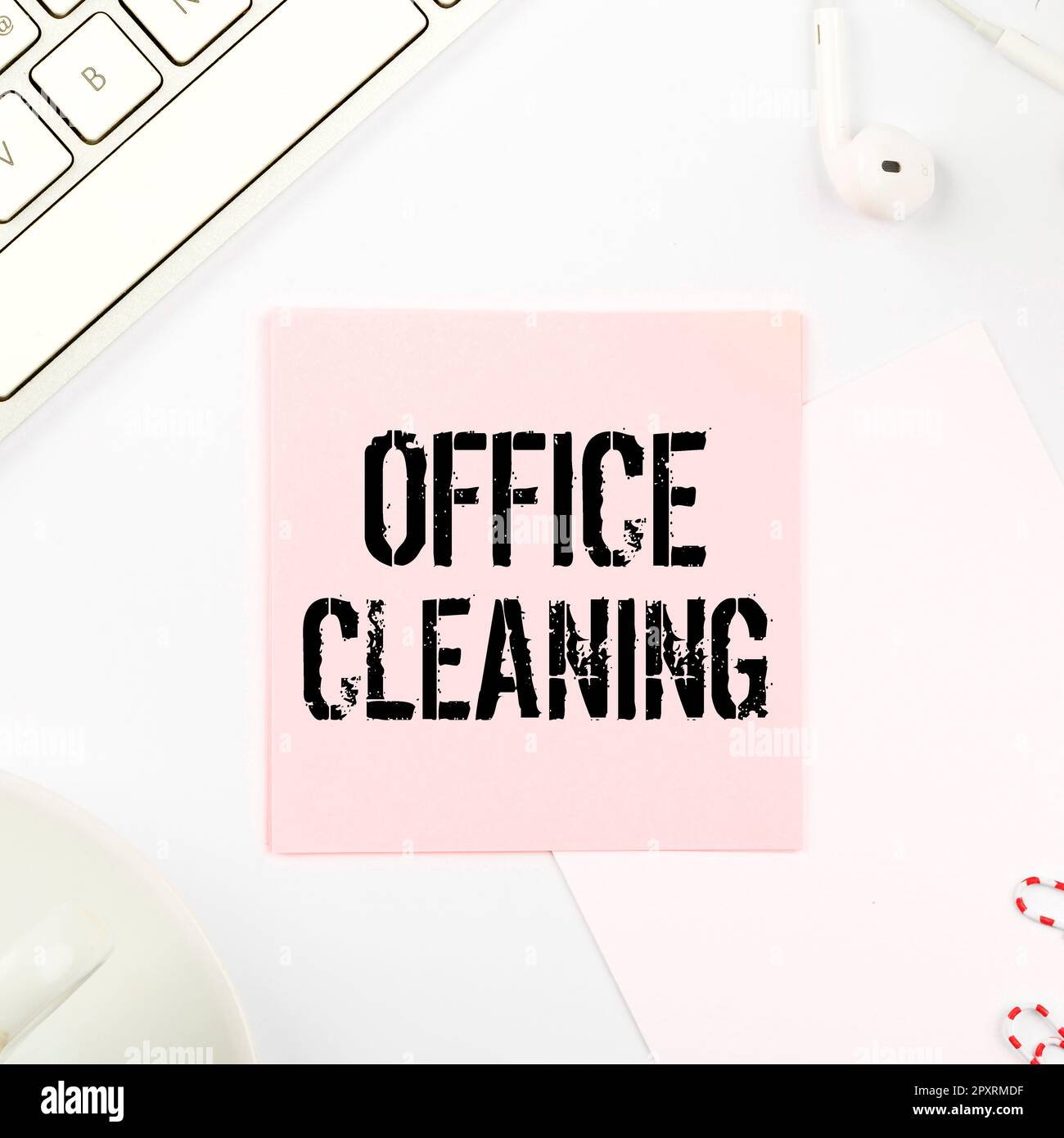 Text caption presenting Office Cleaning, Business idea the action or ...