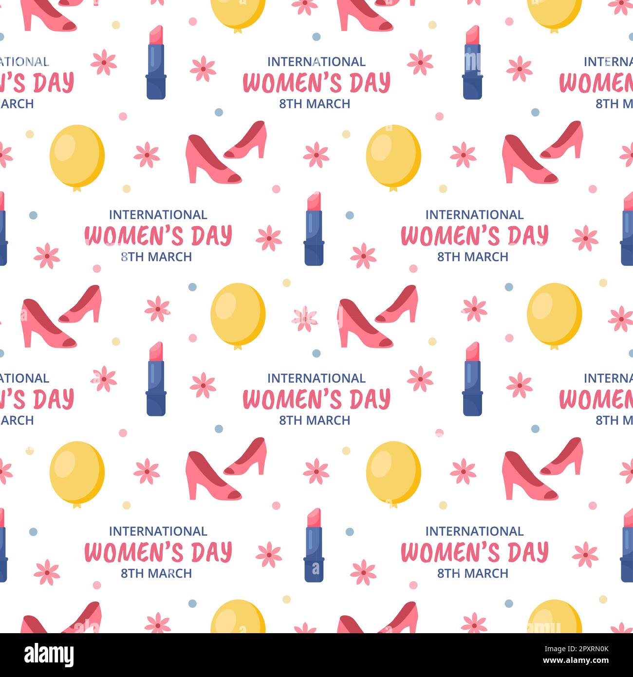 Women Day Seamless Pattern Design with Girl Ornament in Template Hand ...
