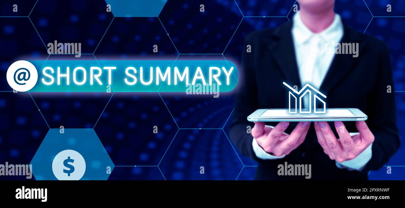 Sign displaying Short Summary, Conceptual photo Brief statement of main ...