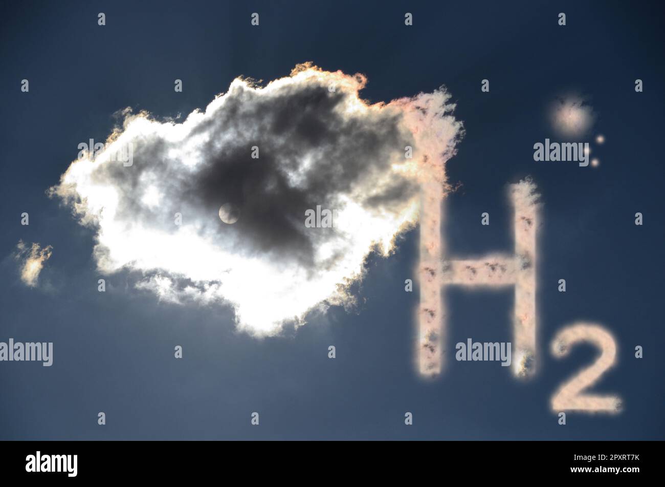 renewable pure energy glowing h2 hydrogen near colorful clouds and the ...