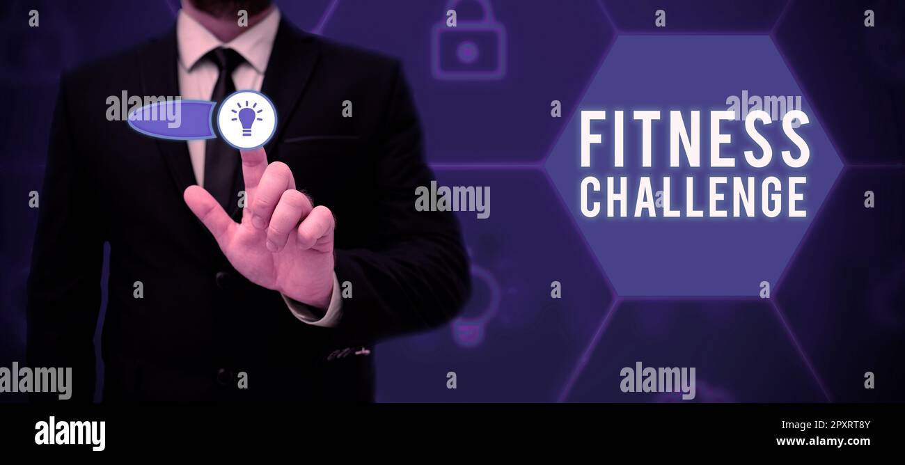 Hand writing sign Fitness Challenge, Business showcase condition of ...