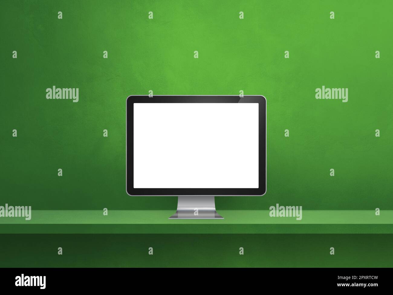 Computer pc - green wall shelf banner. 3D Illustration Stock Photo - Alamy
