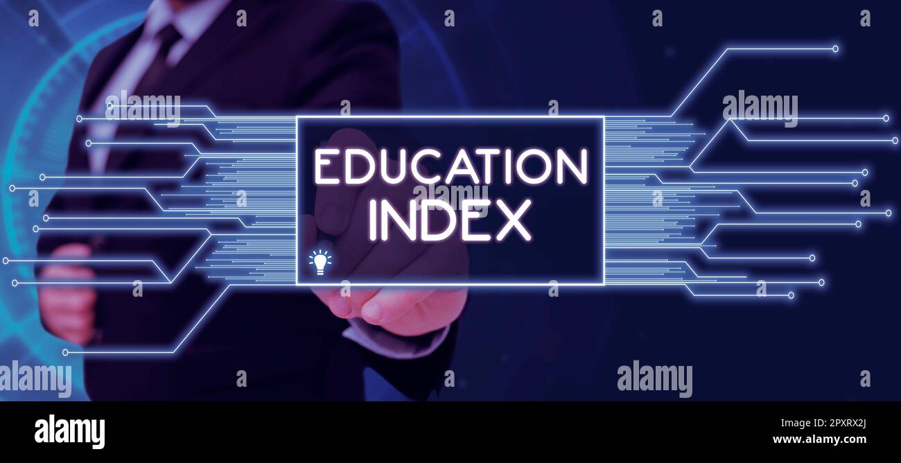 Writing displaying text Education Index, Business overview aiming to meet learning needs of all ...