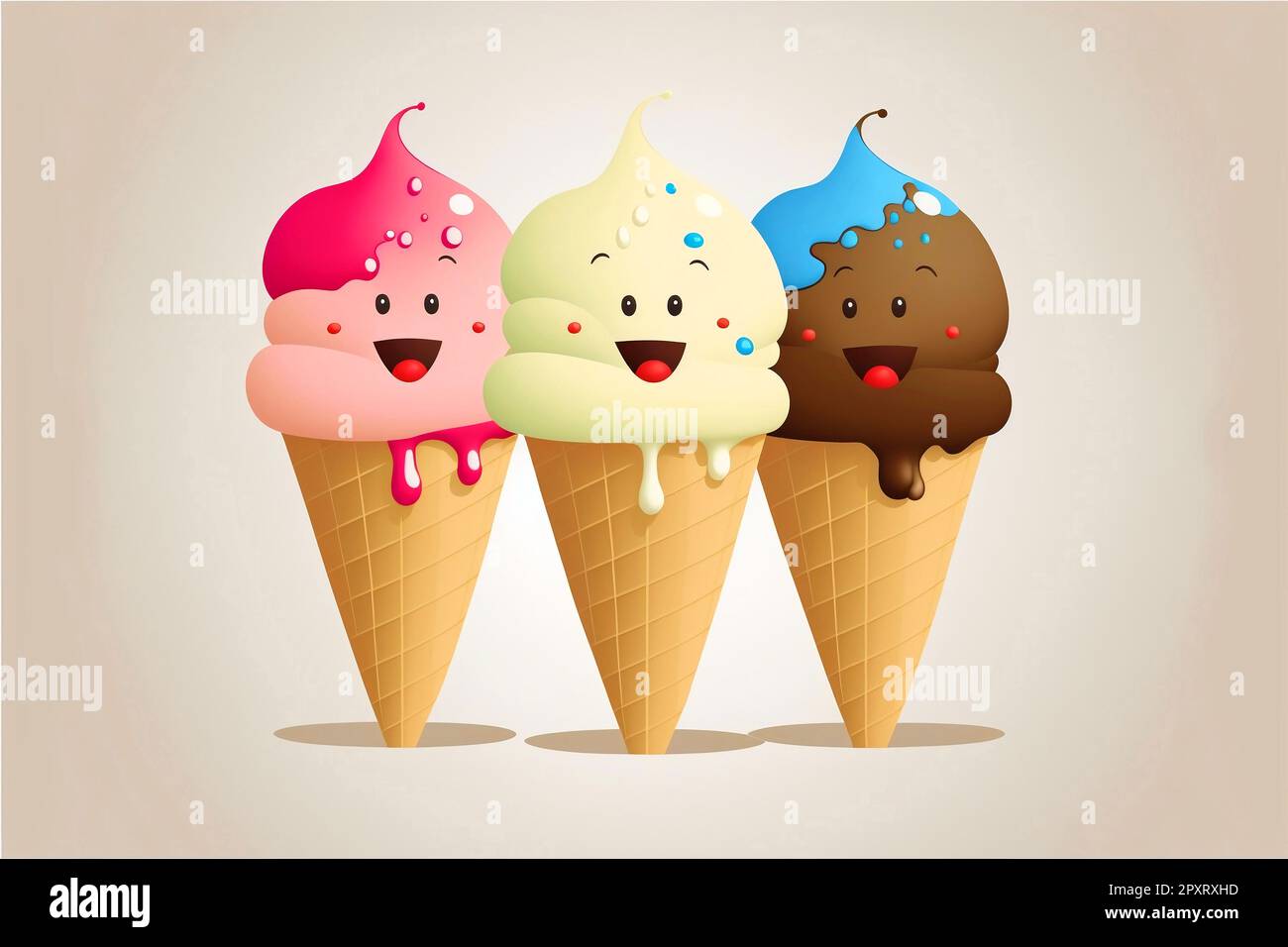 Illustration of cute cartoon happy ice creams with smiling face on ...