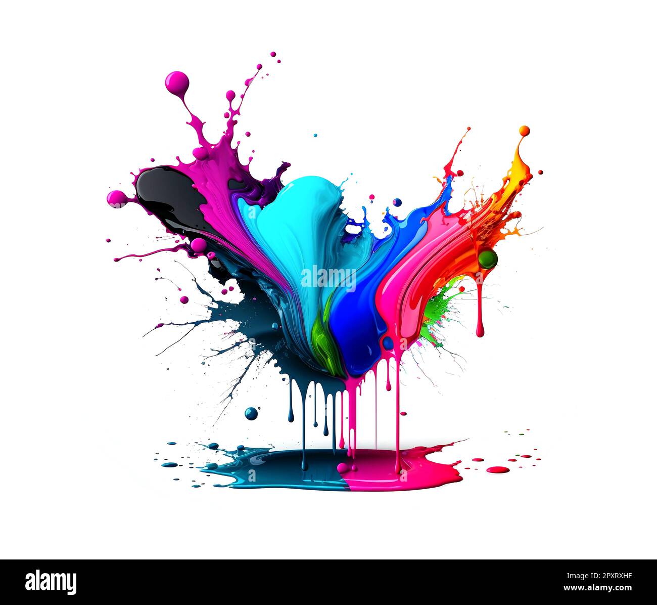 Abstract illustration of multicolor ink splash on white background ...