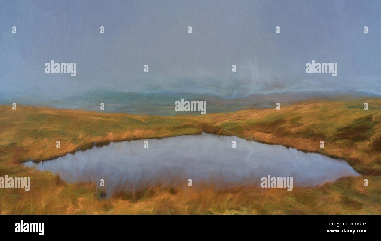 Digital painting of a moody Mermaid Pool, Blake Mere at The Roaches, in ...