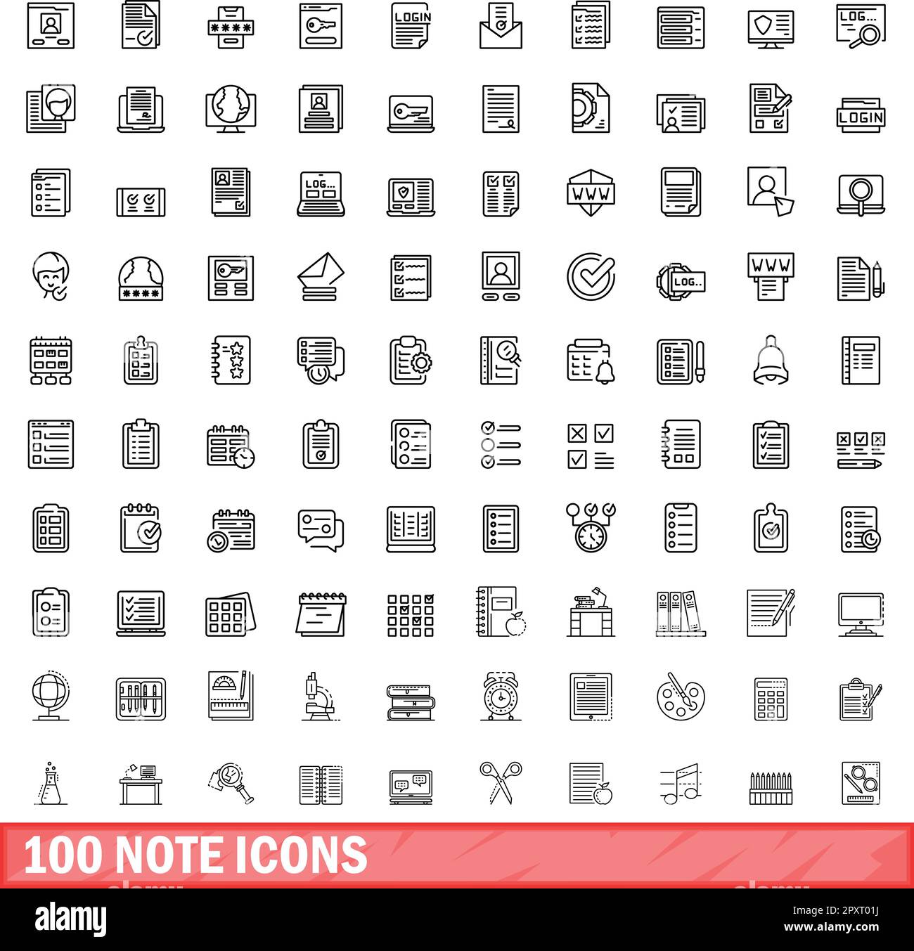 100 note icons set. Outline illustration of 100 note icons vector set ...