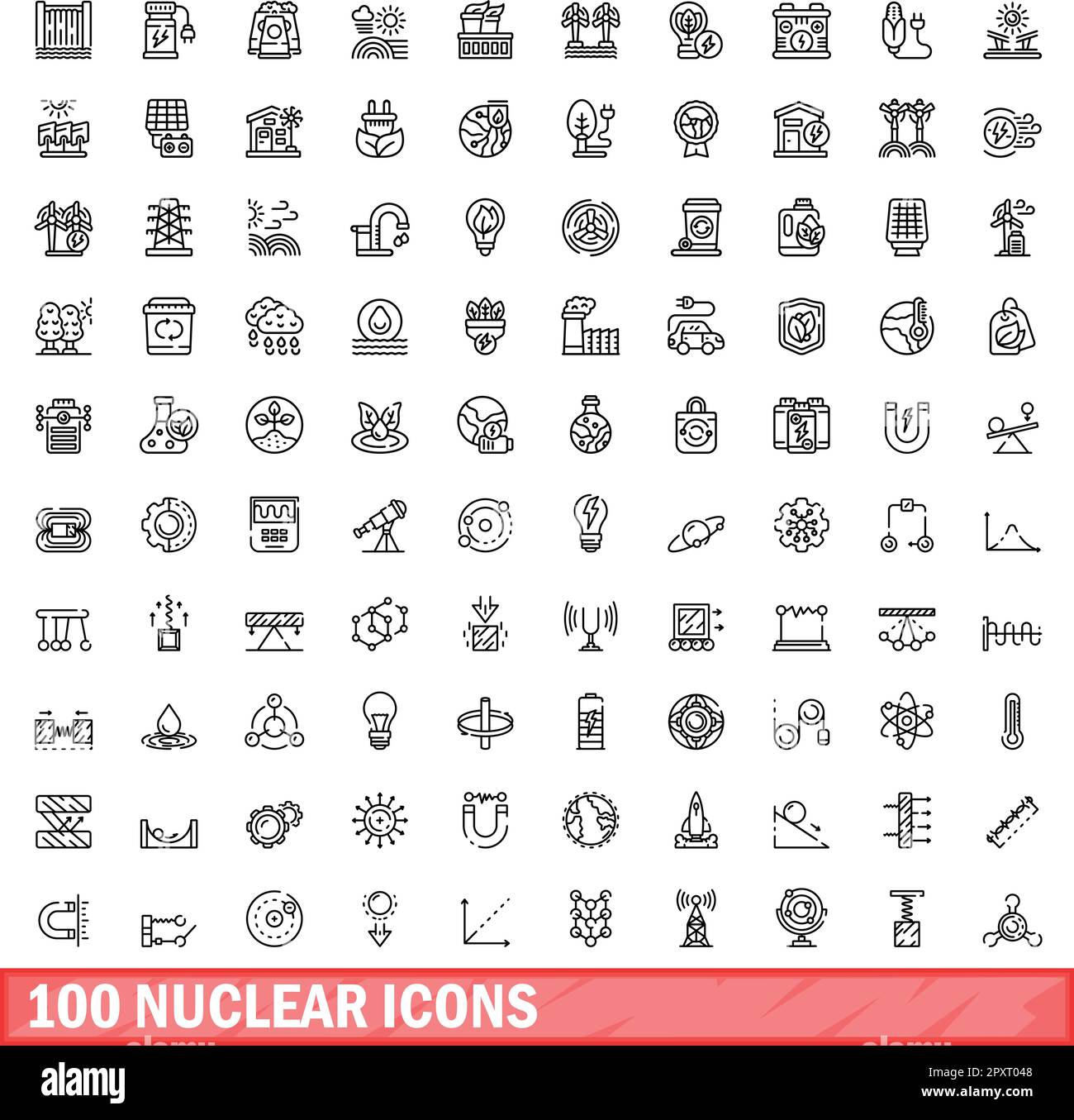 100 nuclear icons set. Outline illustration of 100 nuclear icons vector ...