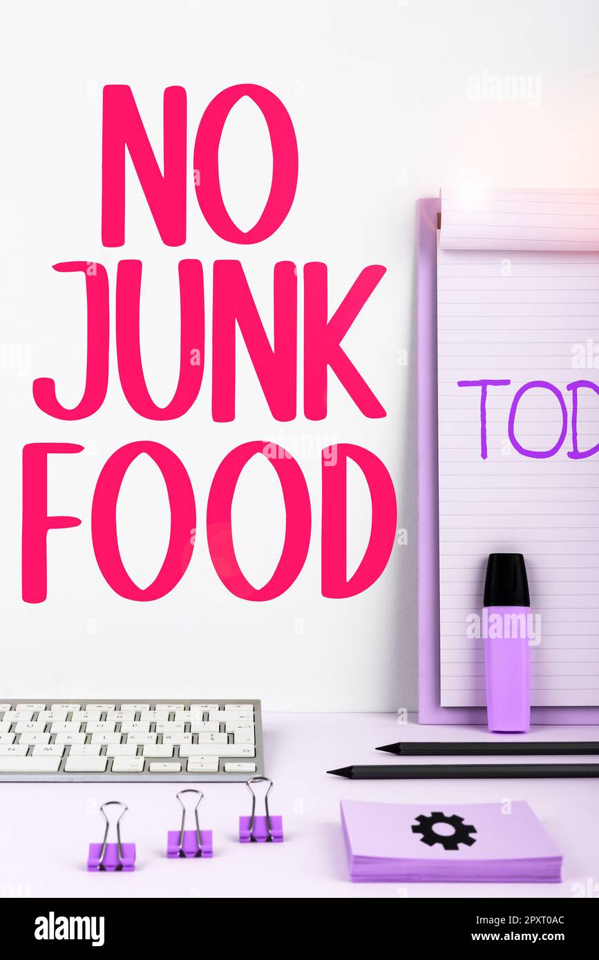 Writing displaying text No Junk Food, Word Written on Stop eating ...