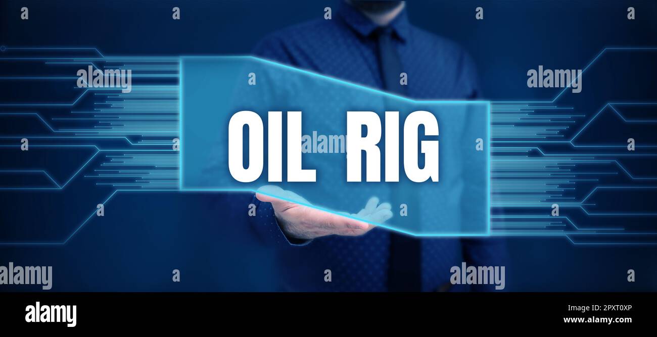 Text caption presenting Oil Rig, Word for large structure with ...