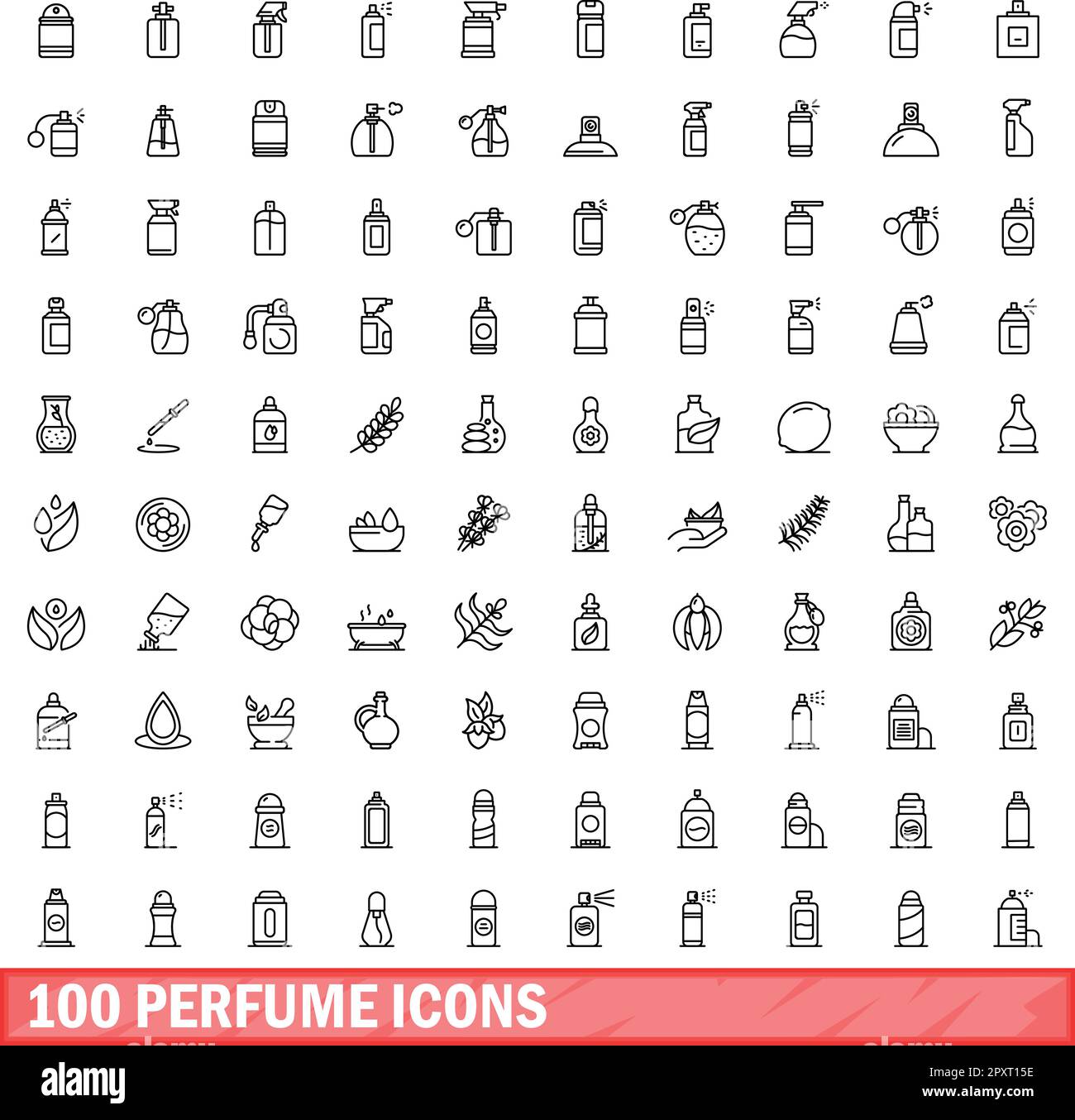 100 perfume icons set. Outline illustration of 100 perfume icons vector ...