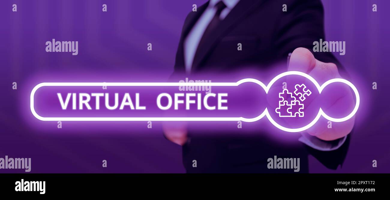 Text showing inspiration Virtual Office, Conceptual photo Mobile work ...