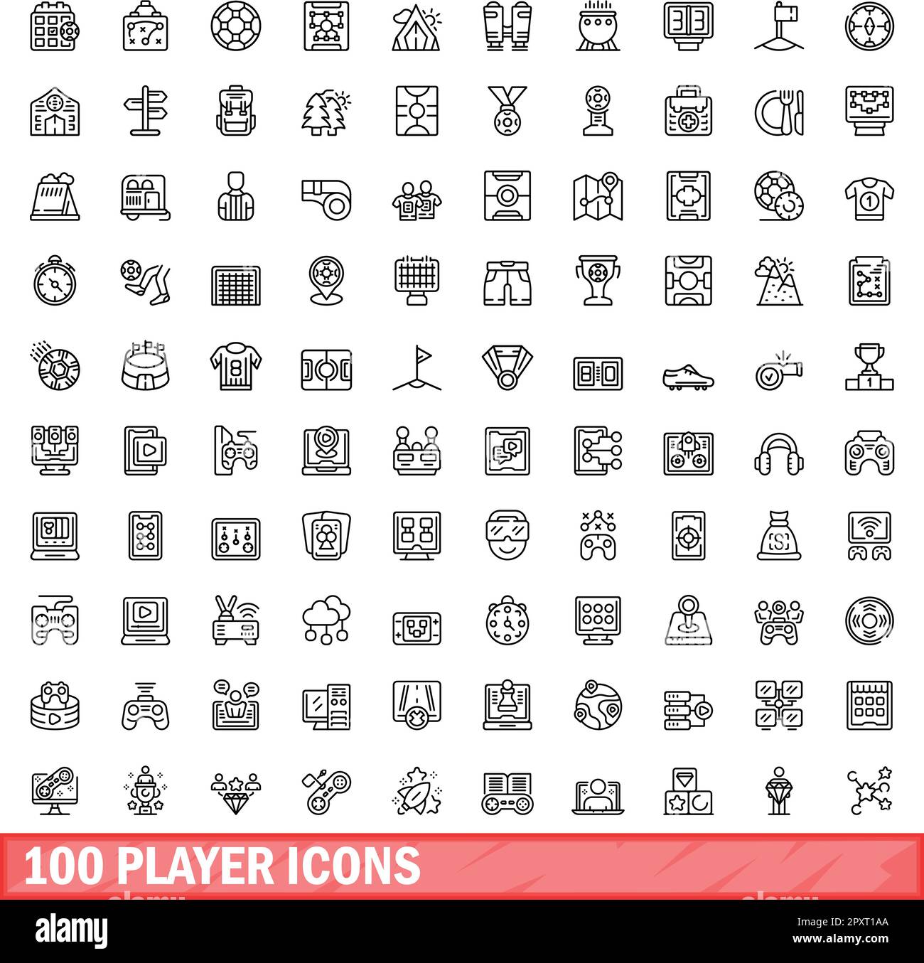 100 player icons set. Outline illustration of 100 player icons vector ...
