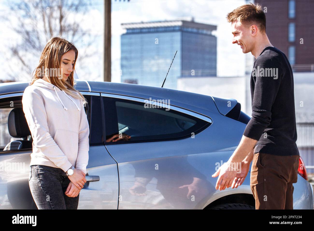 The driver is an auto school instructor and a female student on an ...