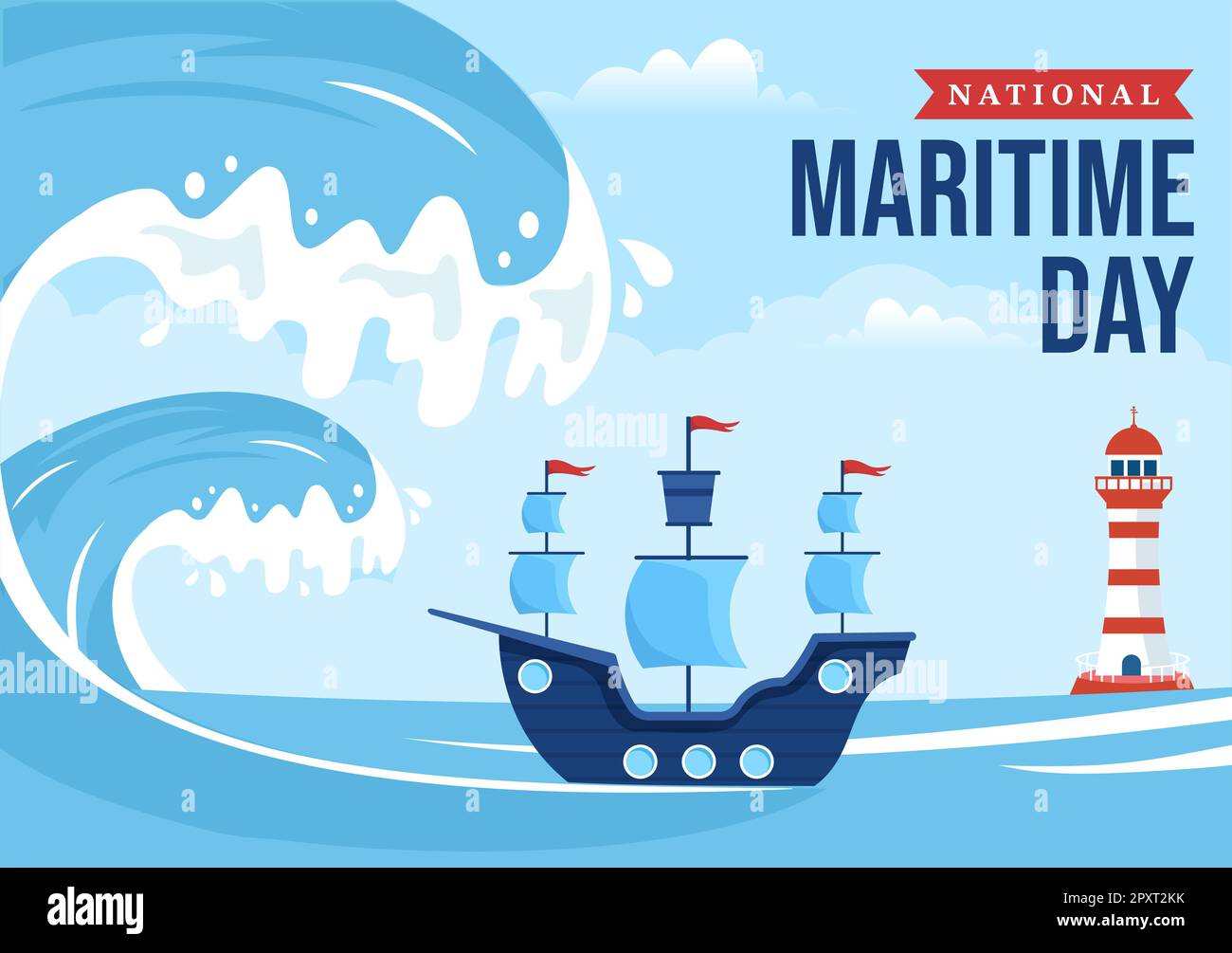World Maritime Day Illustration with Sea and Ship for Web Banner or ...