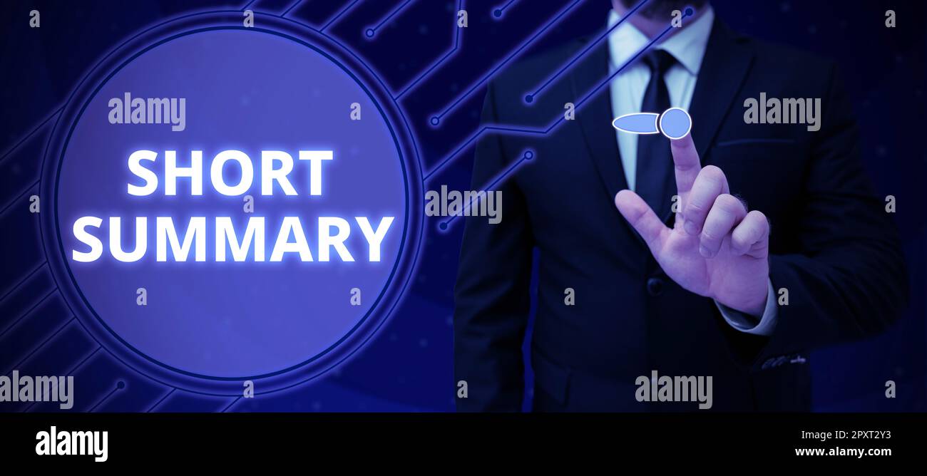 Hand writing sign Short Summary, Business overview Brief statement of ...