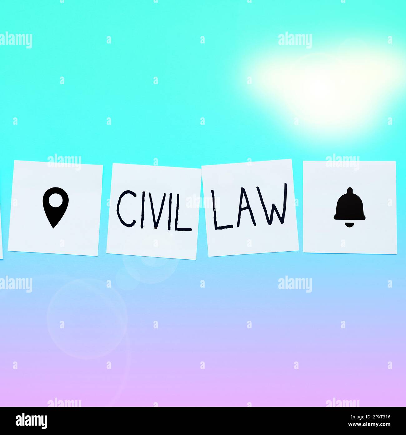 Text caption presenting Civil Law, Concept meaning Law concerned with ...