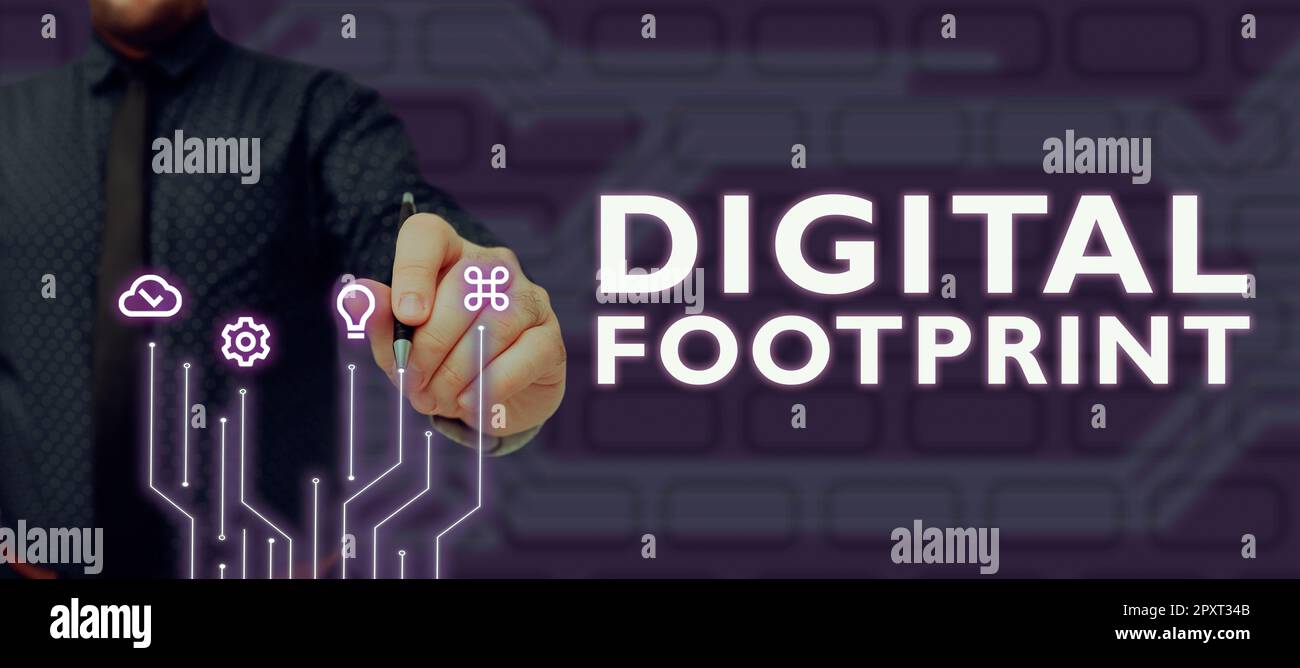 Conceptual caption Digital Footprint, Word for uses digital technology ...
