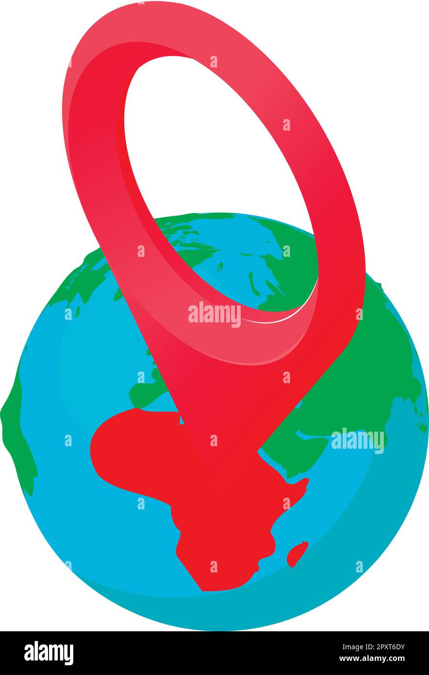 Planet gps icon isometric vector. Planet earth globe with big red gps ...
