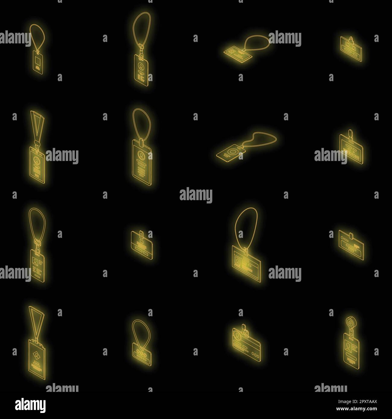 Id card icons set. Isometric set of id card vector icons neon color on ...