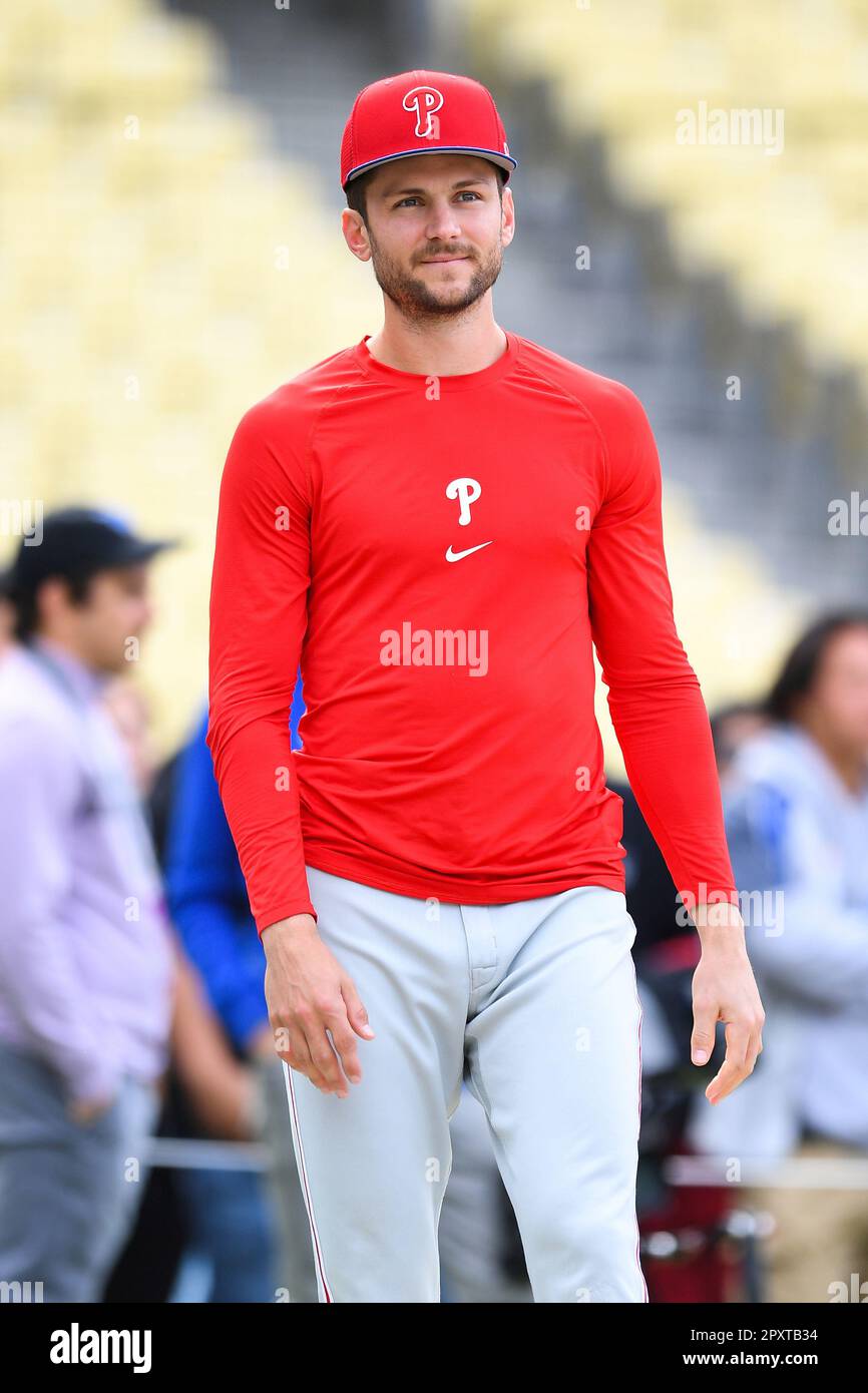 LOS ANGELES, CA - MAY 01: Philadelphia Phillies desingated hitter Trea Turner (7) looks on ...