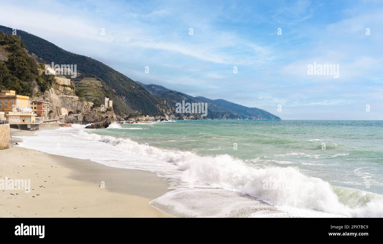 Beach at Monterosso al mare village located in Cinque Terre, Italy ...