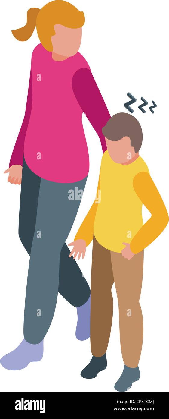 Parent care child icon isometric vector. Bed sleep. Character awake ...